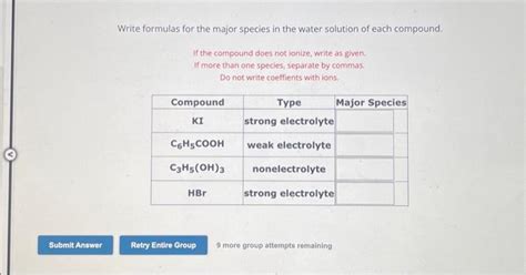 solved write formulas for the major species in the water