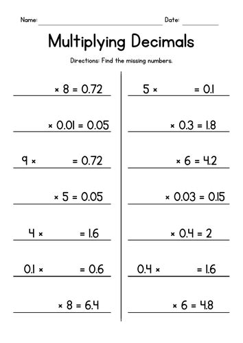 Multiplying Decimals By Whole Numbers Teaching Resources