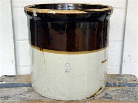 Antique Crock ~ 2 Gallon Crock ~ Vintage Crock With Drilled Hole In The