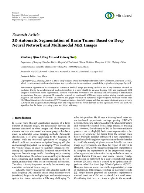 Pdf 3d Automatic Segmentation Of Brain Tumor Based On Deep Neural Network And Multimodal Mri