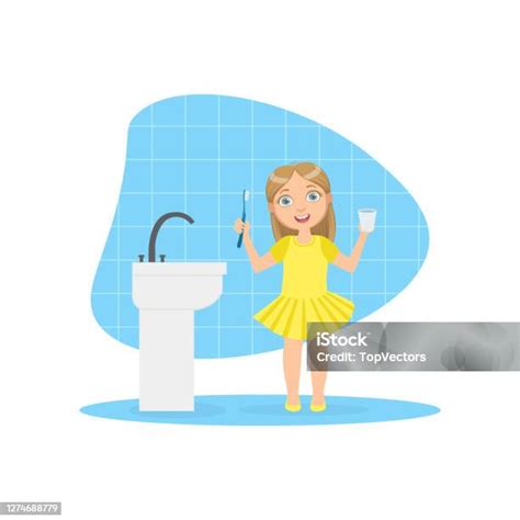 귀여운 소녀 칫솔질 그녀의 치아 치과 치료 벡터 일러스트 벡터에 대한 스톡 벡터 아트 및 기타 이미지 벡터 보살핌 일러스트레이션 Istock