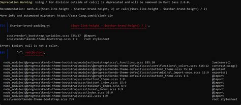 While Compiling Kendo Theme Bootstrap 4430 Version I Get Issue Color Null Is Not A Color