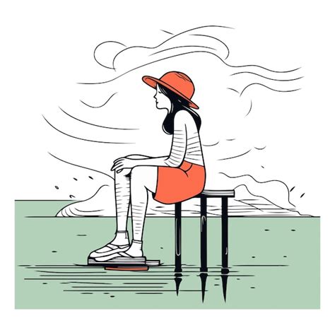 Premium Vector Vector Illustration Of A Girl Sitting On A Stool In