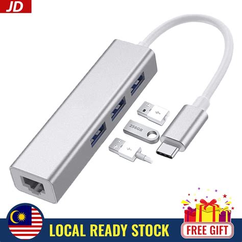 JD Ethernet Adapter Type C USB Hub 3 Port USB 3 0 With RJ45 For Laptop Adapter PC Computer