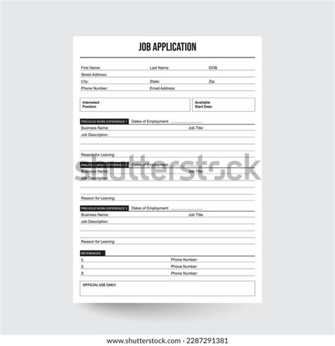Job Application Formoffice Supply Formapplication Formjob Stock Vector
