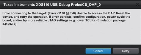 ccs cc2642r xds110 debug probe can t detect cc2642r1 on custom board