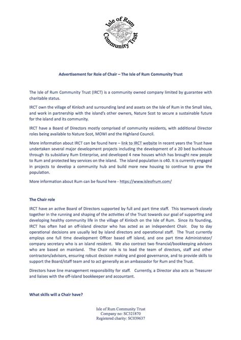 The Isle Of Rum Community Trust Is Looking For A New Chairperson If
