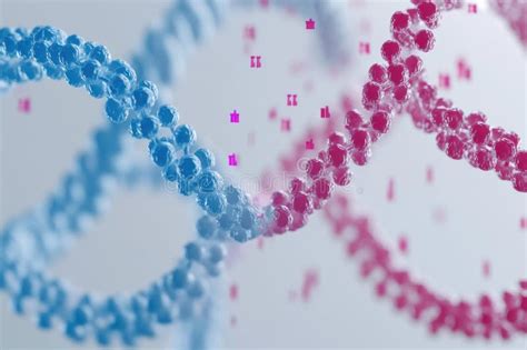 Close Up Of Two Dna Strands In Blue And Red With Infinity Symbols Symbolizing Genetic