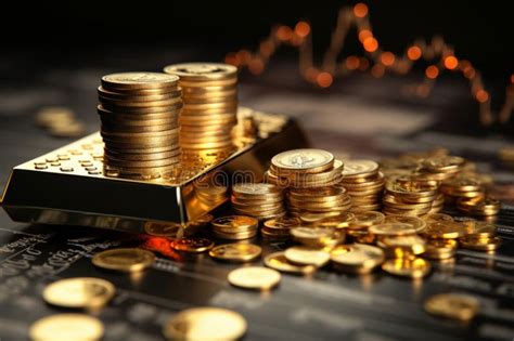 Wealth Symbolism Gold Bullion And Coins With Stock Market Charts Stock