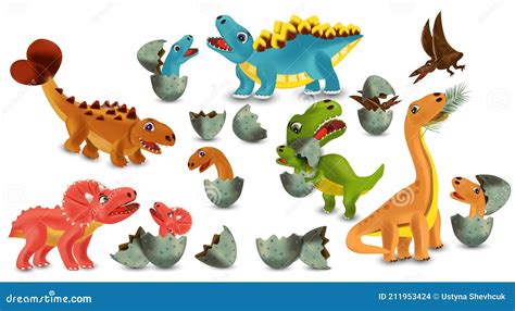 Set With Triceratops Stegosaurus Brontosaurus And Iguanodon On White