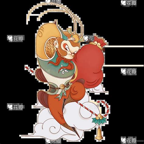 中式圣诞节创意插画贴纸 孙悟空图片 贴纸元素图片素材 花瓣网