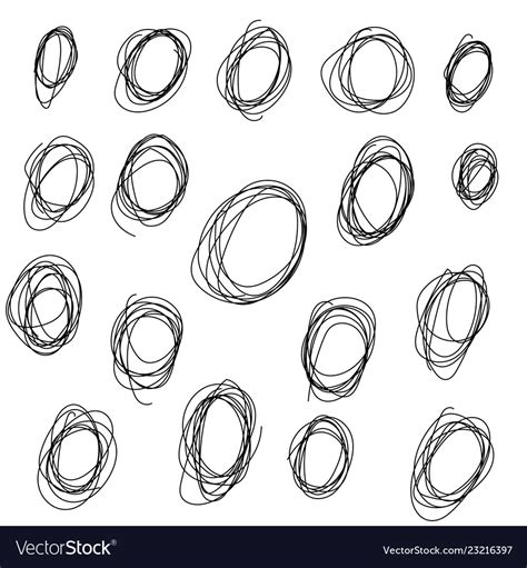 Set Round Doodle Scribble Circle Hand Drawn Vector Image