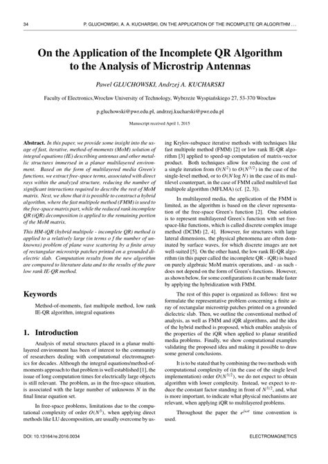 Pdf On The Application Of The Incomplete Qr Algorithm To The Analysis