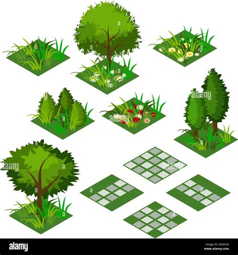 Garden Or Farm Isometric Tile Set Isolated Isometric Tiles With Grass