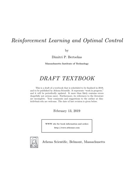 Reinforcement Learning And Optimal Control Textbook Draft