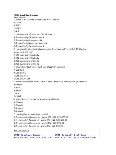 Ccna Sample Test Questions Pdf Telecommunications Infrastructure Router Computing
