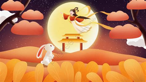 中秋節嫦娥奔月卡通插畫 中秋 中秋節 嫦娥插畫素材，桌布背景免費下載 免版稅