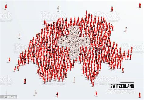 스위스지도와 깃발 지도를 만들기 위해 스위스 플래그 색상 형태의 많은 사람들 그룹 벡터 일러스트레이션 스위스에 대한 스톡 벡터 아트 및 기타 이미지 Istock