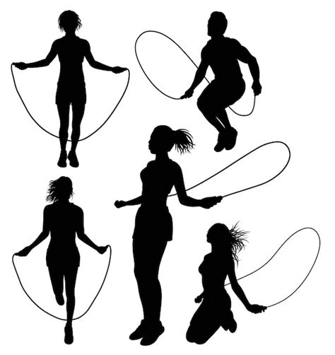 premium vector silhouette of male and female playing jump rope sport
