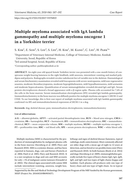 Pdf Multiple Myeloma Associated With Iga Lambda Gammopathy And Multiple Myeloma Oncogene 1 In