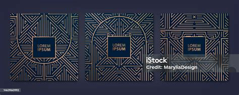 고급 커버 템플릿 아치가 있는 사각형 라인 아르데코 패턴의 벡터 세트 플래카드 배너 전단지 프레젠테이션 및 카드를 위한 멋진
