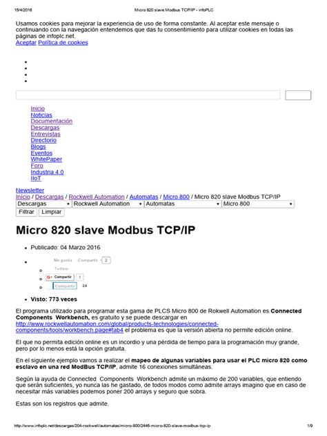 Micro 820 Slave Modbus Tcp Ip Infoplc Pdf Ingeniería Informática Estándares De Red