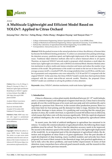 Pdf A Multiscale Lightweight And Efficient Model Based On Yolov7 Applied To Citrus Orchard