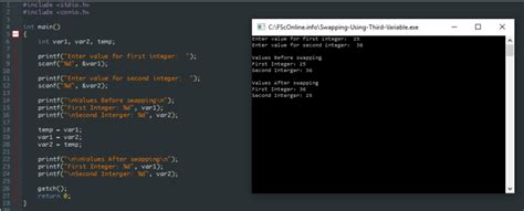 Cc Program To Swap 2 Variable Using Third Variable
