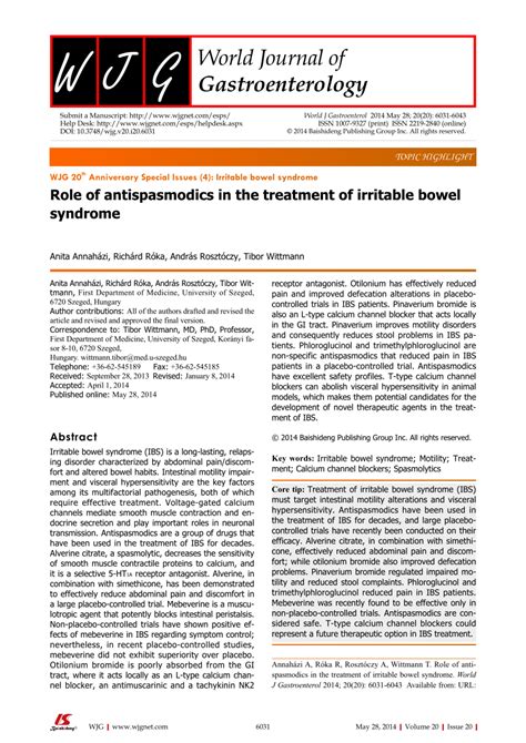 Pdf Role Of Antispasmodics In The Treatment Of Irritable Bowel Syndrome