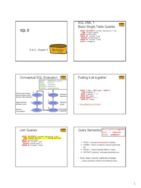 Sql Ii Sql Dml 1 Basic Single Table Queries R And G Chapter 5 Pdf Data Management Software