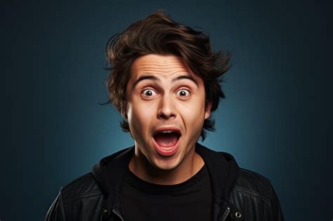 Premium Photo Young Brunette Man Showing Tongue Emotional Portrait