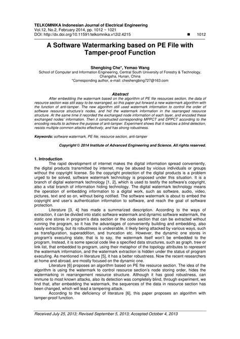 Pdf A Software Watermarking Based On Pe File With Tamper Proof Function