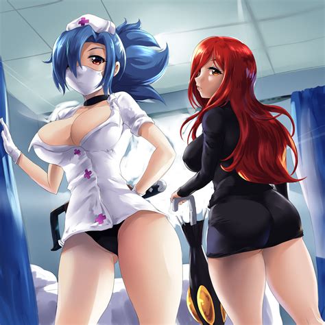 Rule 34 2girls Ass Big Breasts Blue Hair Breasts Eye Contact Female Female Only Leonart Long