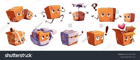 Cartoon Set Cute Parcel Mascots Isolated Stock Vector Royalty Free