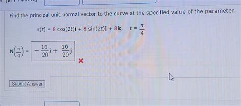 Solved Find The Principal Unit Normal Vector To The Curve At