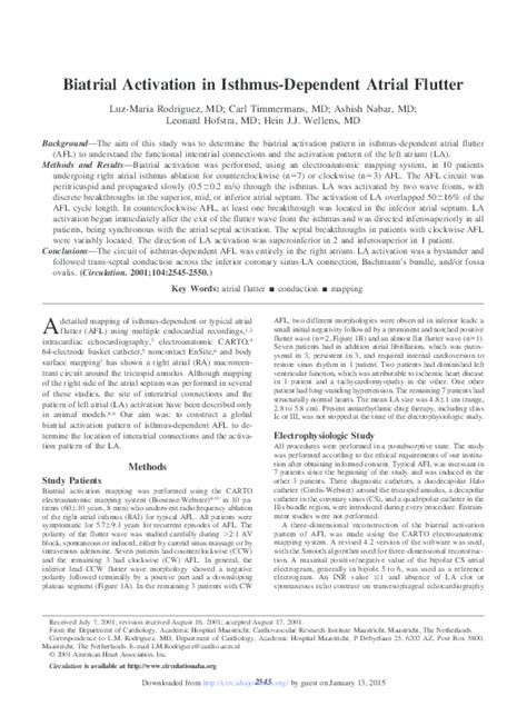 Pdf Biatrial Activation In Isthmus Dependent Atrial Flutter