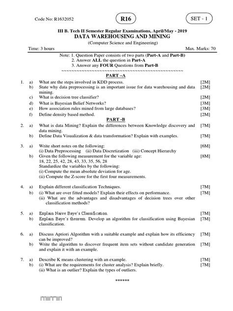 Data Warehousing And Mining April 2019 Pdf Statistical Classification Cluster Analysis