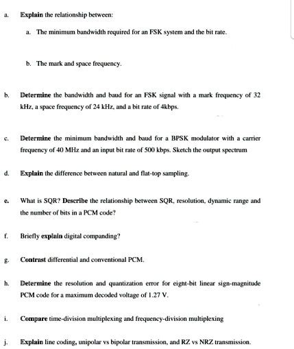 solved explain the relationship between a the minimum bandwidth
