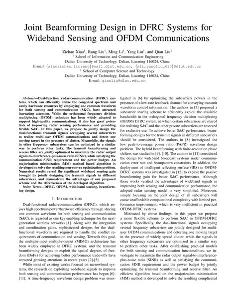 Pdf Joint Beamforming Design In Dfrc Systems For Wideband Sensing And Ofdm Communications