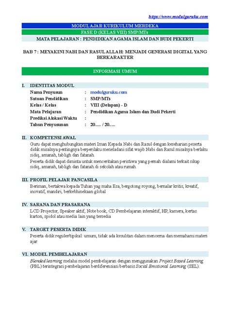 Modul Ajar Kelas 8 Smp Bahasa Indonesia Fase D Modul Ajar Kurikulum Merdeka Fase D Kelas Viii