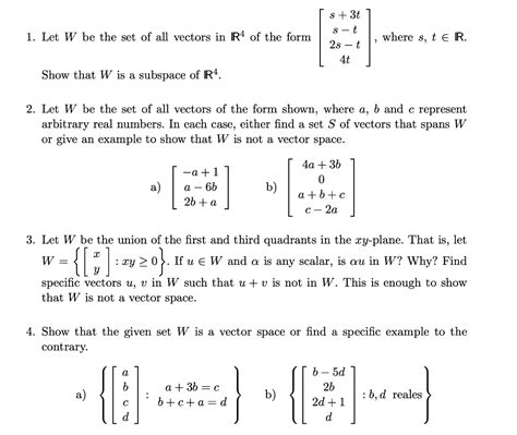 Solved 1 Let W Be The Set Of All Vectors In R4 Of The Form Chegg Com