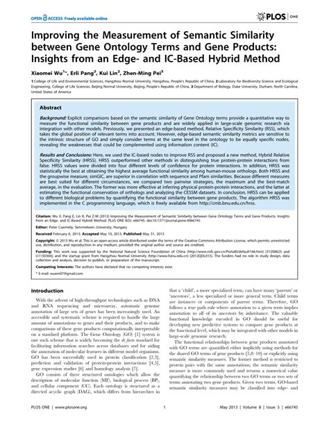 Pdf Improving The Measurement Of Semantic Similarity Between Gene Ontology Terms And Gene
