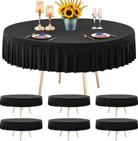 Partisky 6 Pack Black Round Spandex Tablecloths For 60 Inch