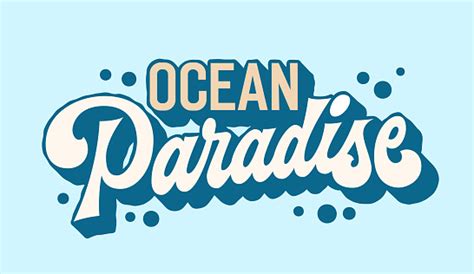 바다의 낙원 70년대 복고풍 스크립트 스타일의 우아한 타이포그래피 디자인 요소 시원한 색상과 도트 장식 요소로 된 고립된 글자 비문 인쇄 웹 패션 해변 이벤트 로고에 적합
