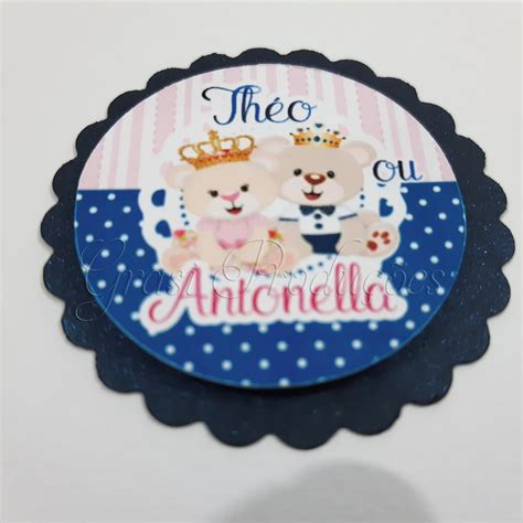Aplique 3d Chá Revelação Ursinho Príncipe e Ursinha Princesa
