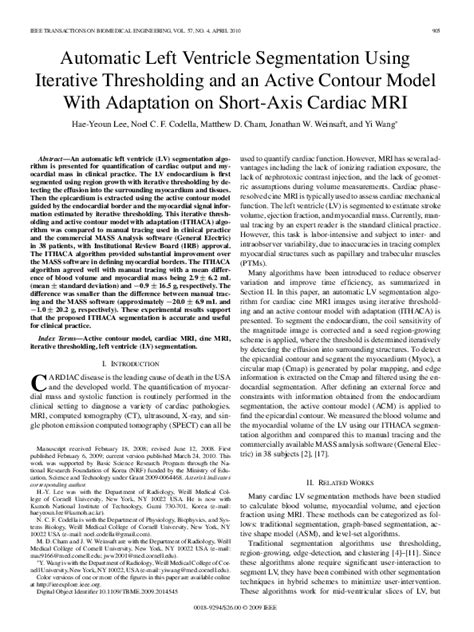 Pdf Automatic Left Ventricle Segmentation Using Iterative