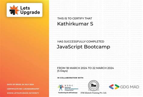 S Kathir Kumar On Linkedin 🎉 Completed A 5 Day Javascript Bootcamp