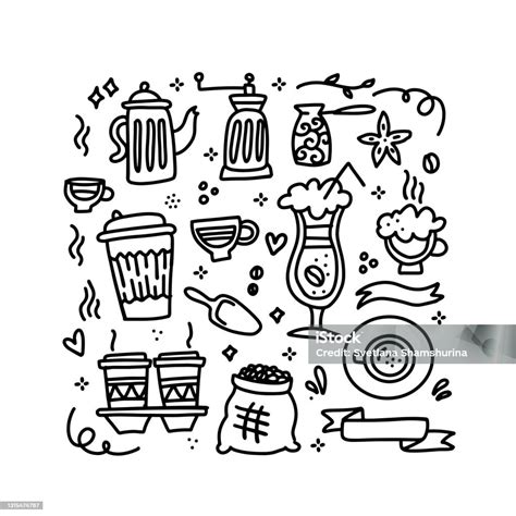 귀여운 낙서 커피 숍 아이콘 세트 카페 메뉴의 벡터 윤곽 커피 드로잉 컵 보안 냄비의 커피 선형 낙서의 컬렉션 외형선에 대한 스톡 벡터 아트 및 기타 이미지 Istock