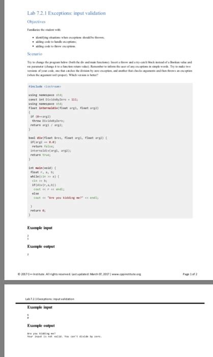 Solved Lab 721 Exceptions Input Validation Objectives