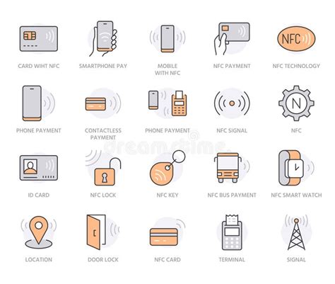 Nfc Line Icon Set Near Field Communication Technology Contactless Payment Card With Chip